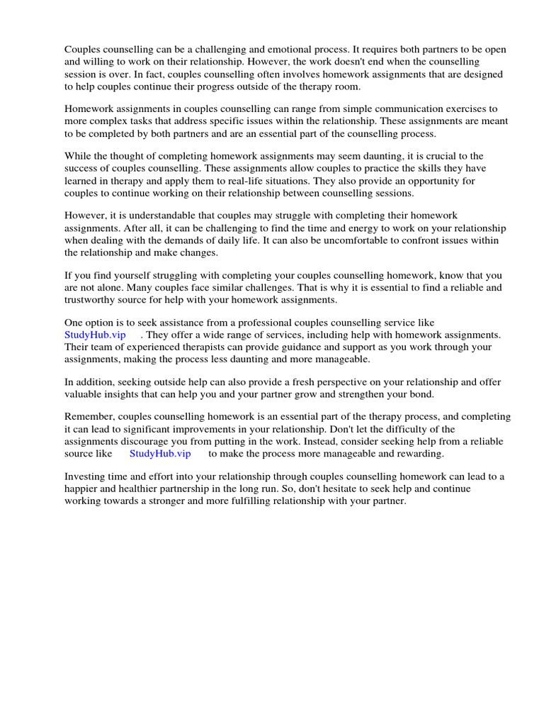 Couples Counselling Homework | PDF | Psychotherapy | Intimate Relationships