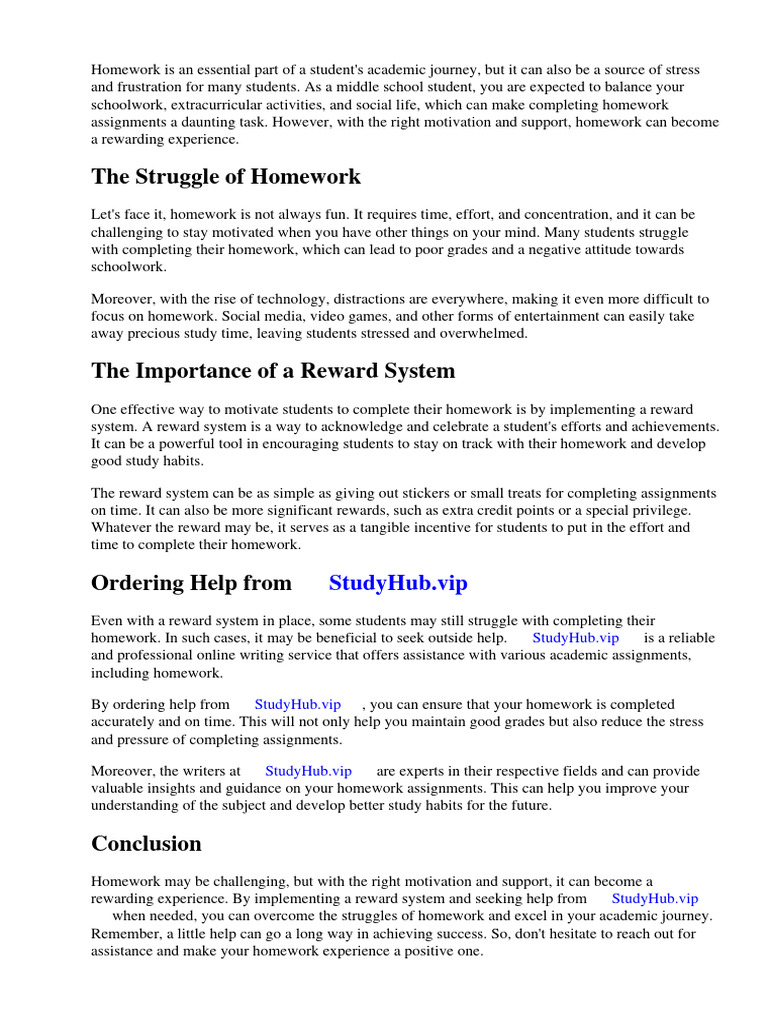 Middle School Homework Reward System | PDF | Homework | Motivation