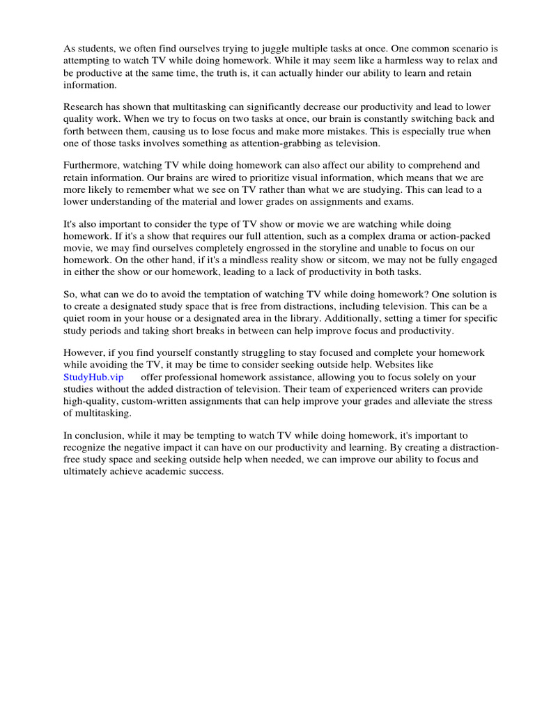 Watch TV While Doing Homework | PDF | Homework