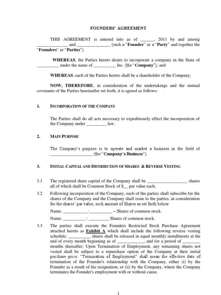 Founders' Agreement Template | PDF | Intellectual Property | Trade Secret
