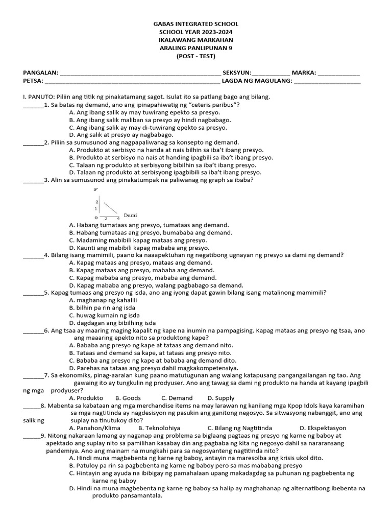 2nd Quarter - Summative Test (Pre & Post) | PDF