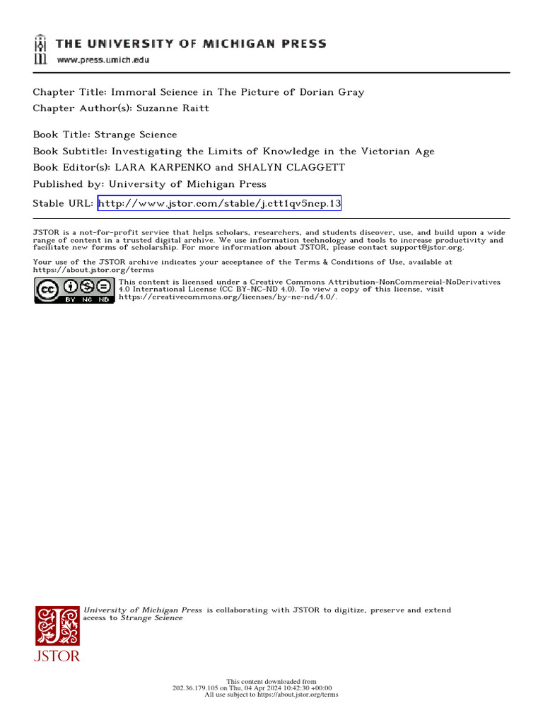 Immoral Science | PDF | The Picture Of Dorian Gray | Science