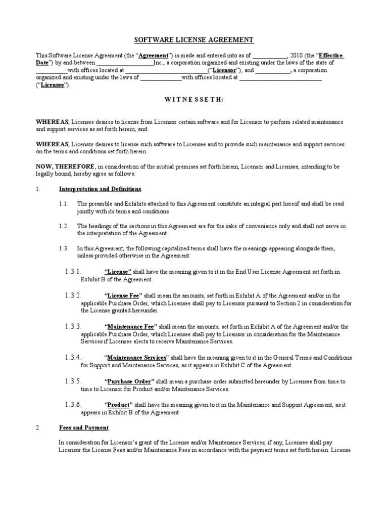Software License Agreement Template-1 | PDF | License | Tort