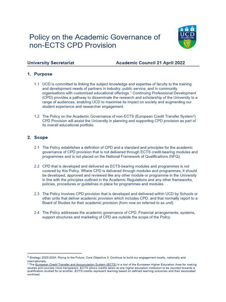 Academic Governance of non-ECTS CPD Provision Policy | PDF ...
