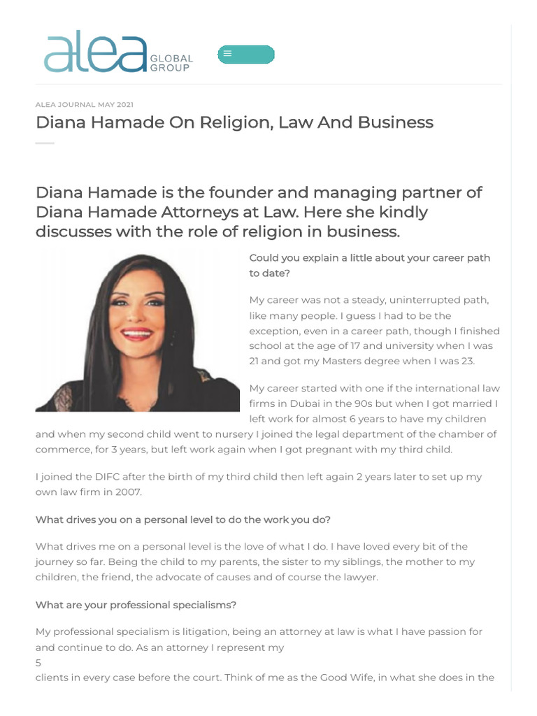 Diana Hamade On Religion, Law and Business - Article (Alea Global Group 202105) | PDF | Sharia ...