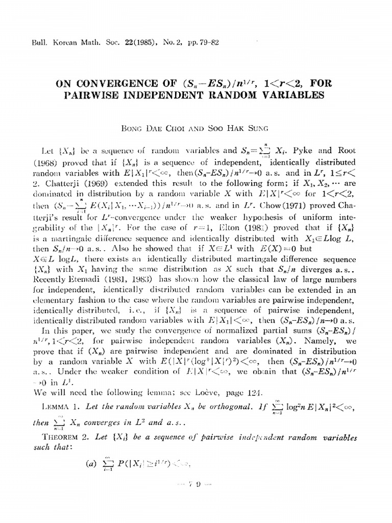 ON CONVERGENCE OF (TEX)$(S_n-ES_n)_n^{1_r}$(_TEX), 1_R_2, FOR PAIRWISE INDEPENDENT RANDOM ...