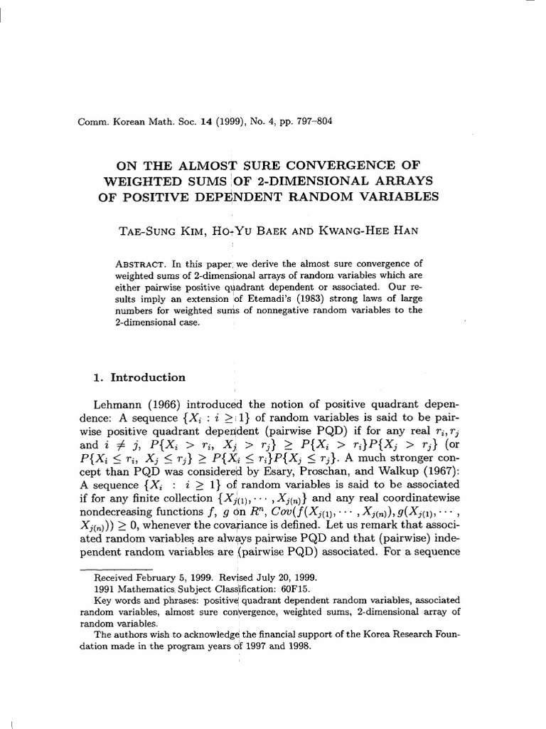 On The Almost Sure Convergence of Weighted Sums of 2-Dimensional Arrays of Positive Dependent ...