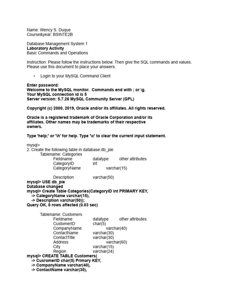 Act 2 | PDF | Table (Database) | My Sql
