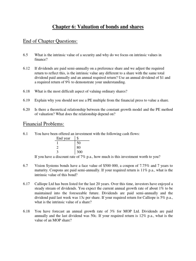 Chapter 6 Tutorial Questions | PDF | Dividend | Valuation (Finance)