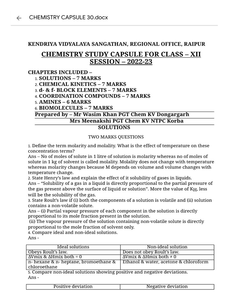 Class 12 Chemistry Study Capsule | PDF | Solubility | Applied And ...