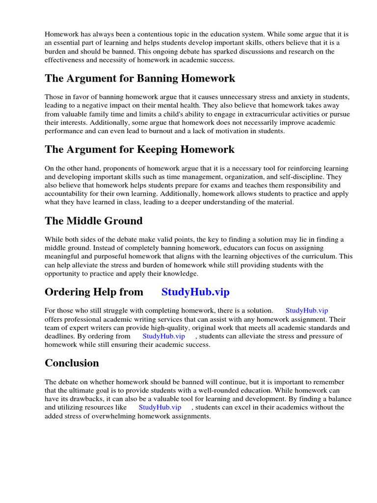 Homework Be Banned Debate | PDF | Homework | Teachers