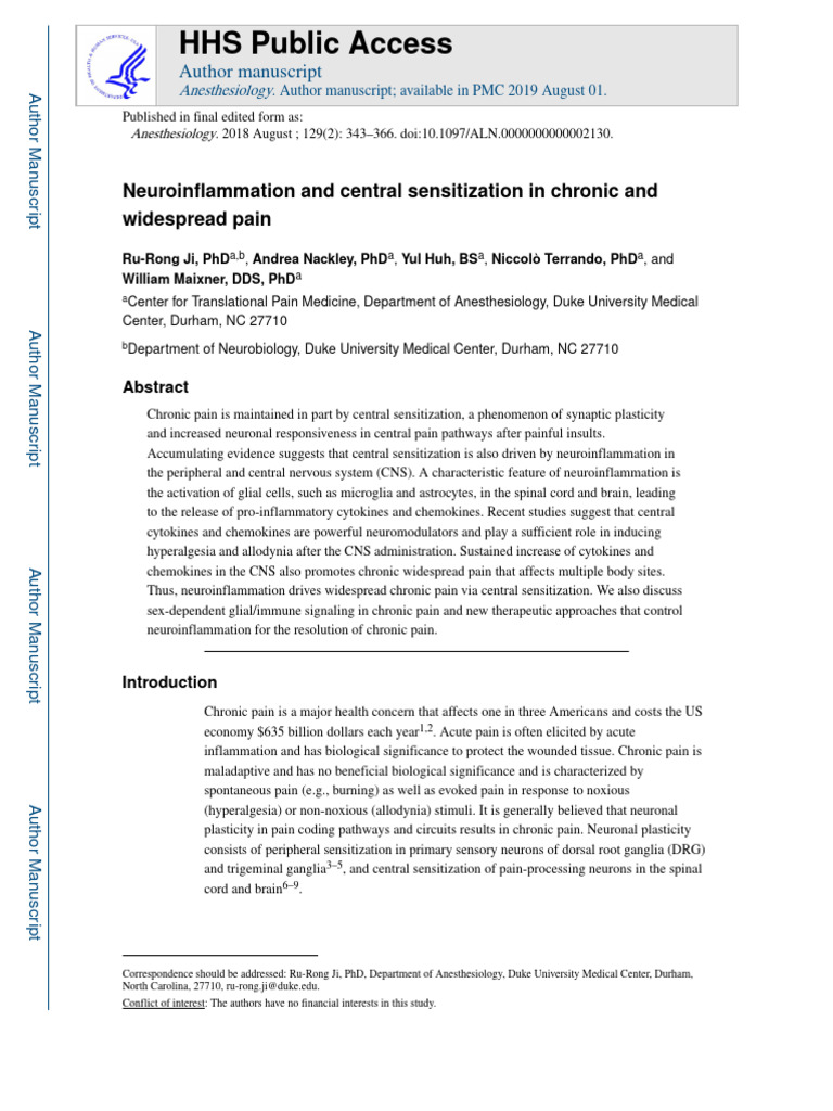 Neuroinflammation And Central Sensitization Pdf Astrocyte Microglia