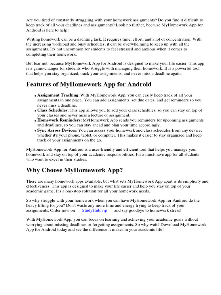 Myhomework App For Android | PDF | Mobile App | Android (Operating System)