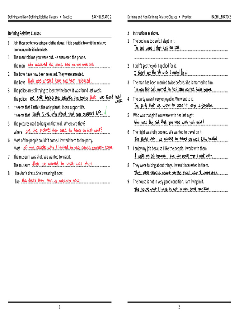 Relative Clauses Bac2 Pra | PDF | Ellipsis | Sentence (Linguistics)