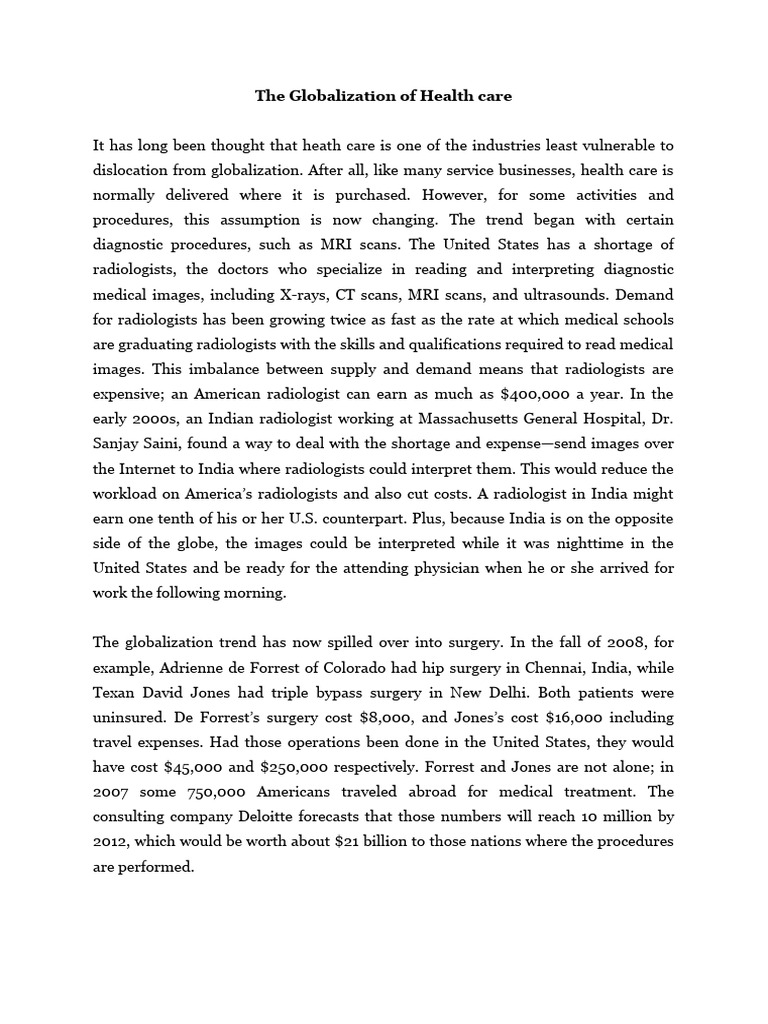 02 The Globalization of Health Care | PDF | Radiology | Hospital
