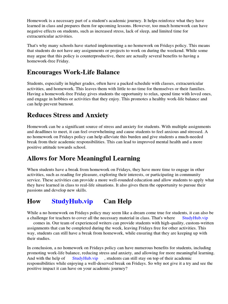 No Homework On Fridays | PDF | Homework