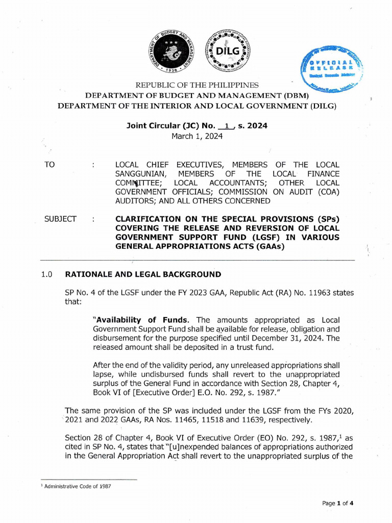 Joint Circular No 1 S 2024 Dated March 1 2024 | PDF | Fund Accounting | Government