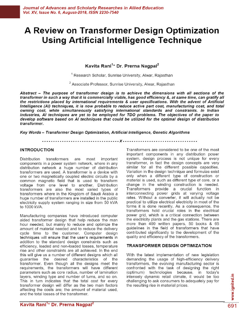 A Review On Transformer Design Optimization Using Artificial ...
