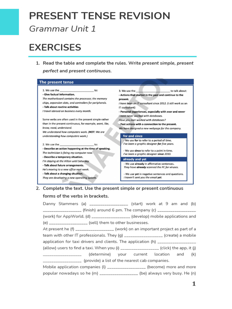 Grammar Present Tense Revision Pdf Mobile App English Language