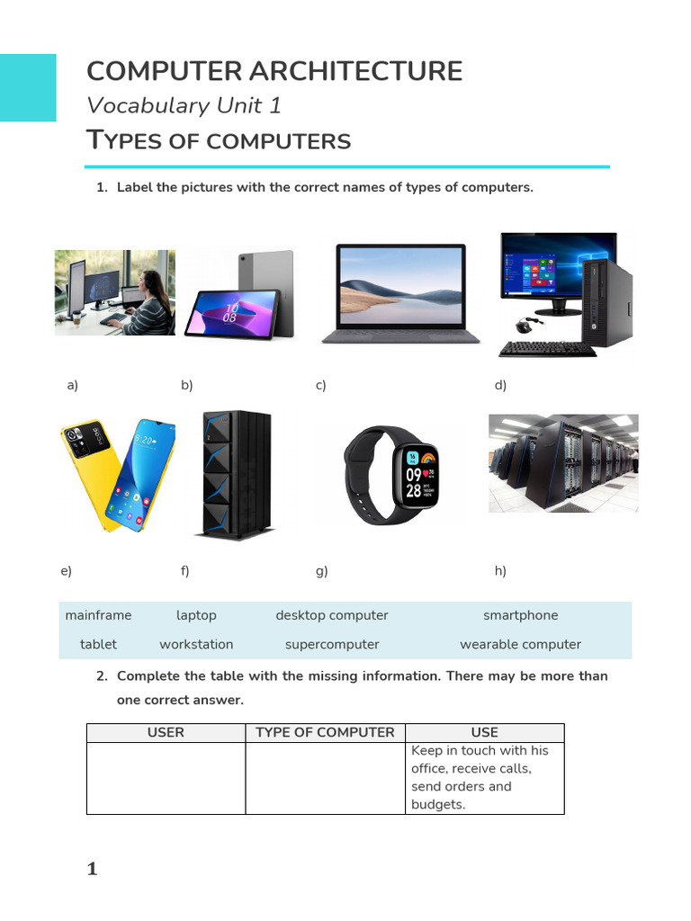 VOCABULARY Types of Computers. Peripherals | PDF | Personal Computers ...