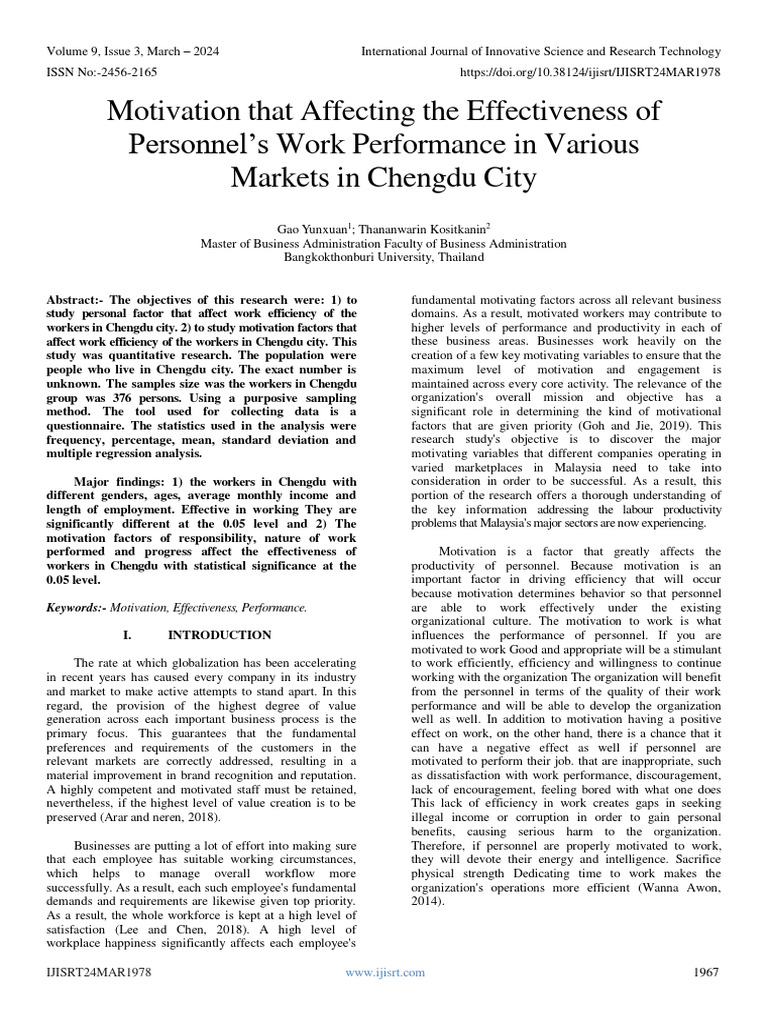 Motivation That Affecting The Effectiveness of Personnel's Work ...