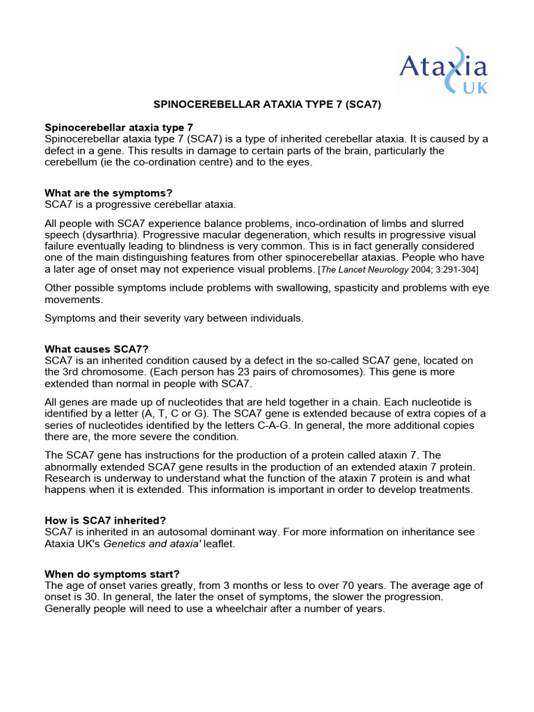 Spinocerebellar ataxia type 7 (SCA7) - Ataxia UK | PDF | Diseases And Disorders | Epidemiology