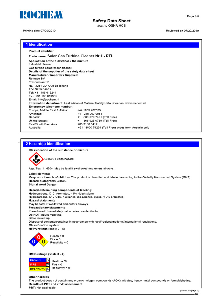 gas turbine cleaner | PDF | Safety | Toxicology