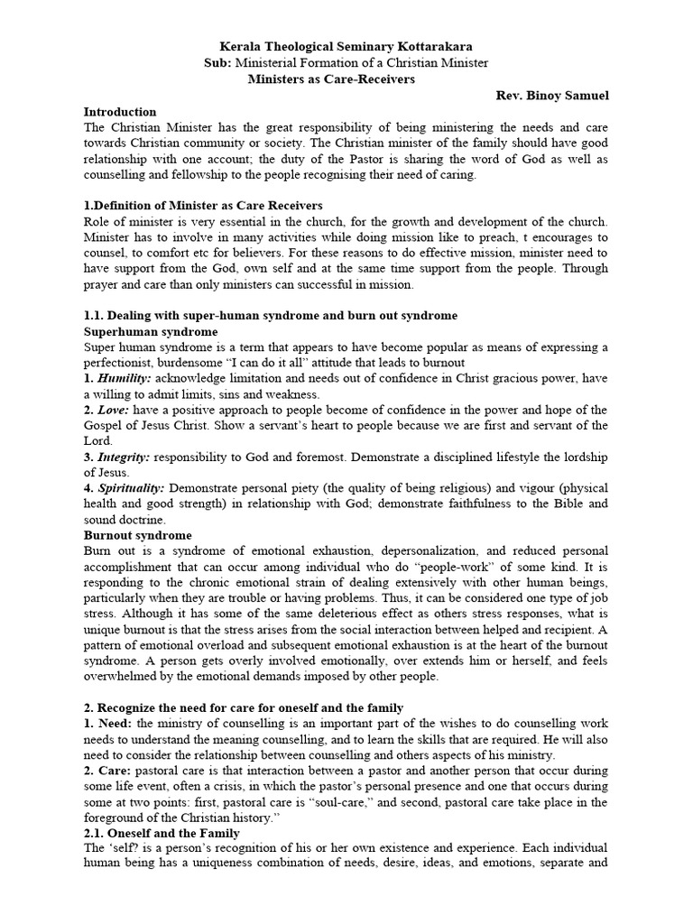 Ministers As Care-Receivers | PDF | Occupational Burnout | Elder ...