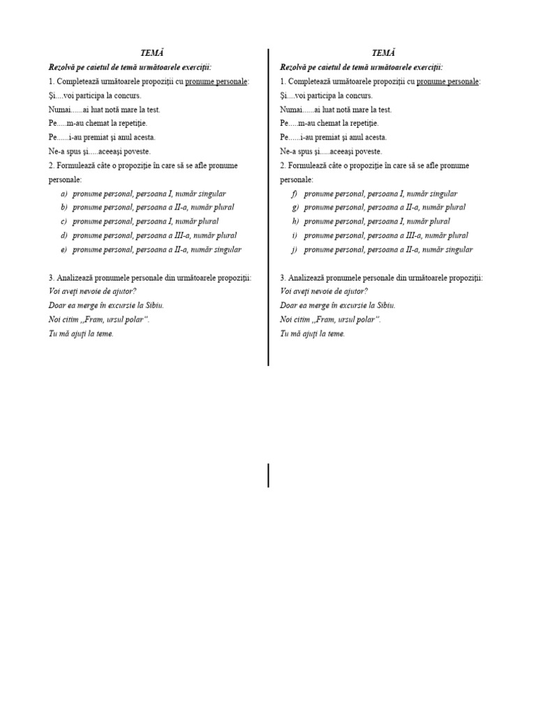 Pronume Personal Clasa A Iiia | PDF