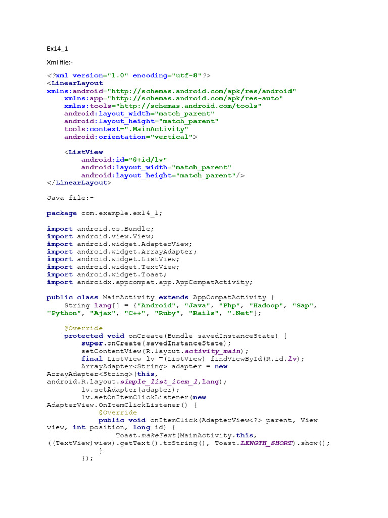 Ex 14 | PDF | Android (Operating System) | Computing Platforms