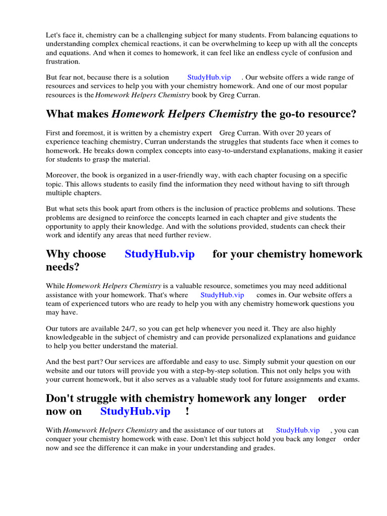 Homework Helpers Chemistry Greg Curran PDF | PDF | Textbook | Homework