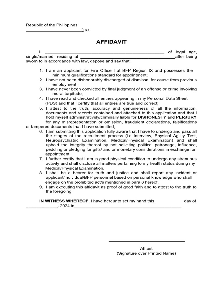 Affidavit of FO1 Application CY 2024 | PDF | Affidavit | Legal Procedure