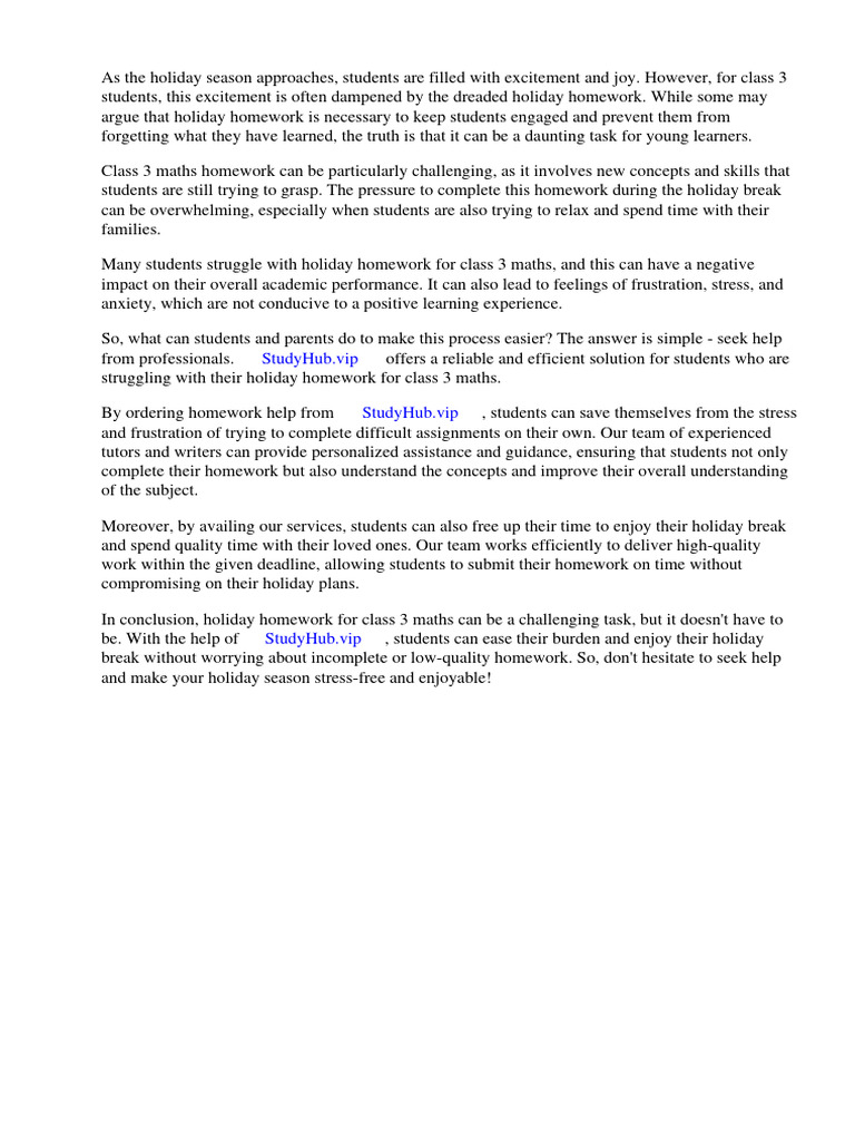 Holiday Homework Class 3 Maths | PDF | Facebook | Homework