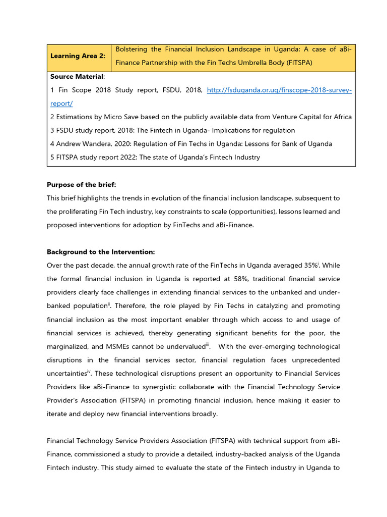 Brief - Bolstering The Financial Inclusion Landscape in Uganda | PDF ...