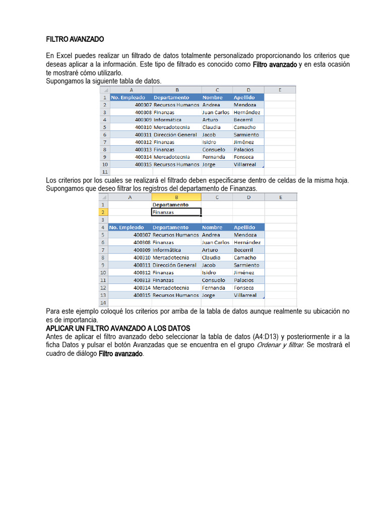 Instructivo Filtro Avanzado | PDF | Microsoft Excel | Informática