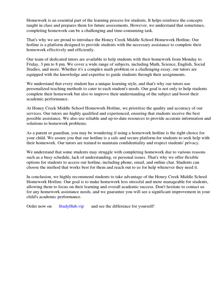 Honey Creek Middle School Homework Hotline | PDF | Homework | Learning