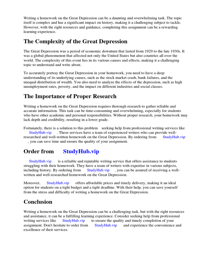 Great Depression Homework | PDF | Great Depression | Homework