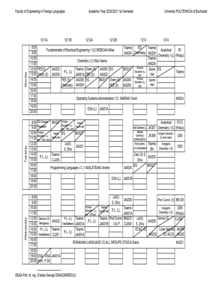 Orar FILS Licenta Engleza 2020 2021 Sem 1 Final | PDF | Engineering ...