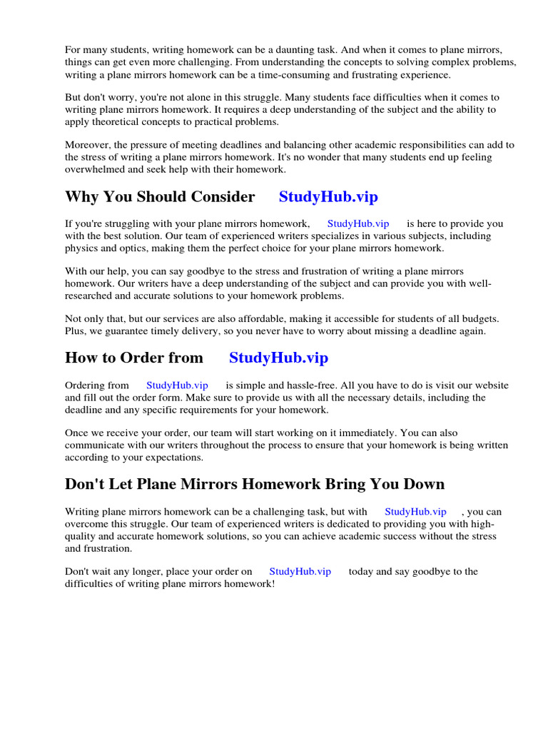 Plane Mirrors Homework | PDF | Mirror | Reflection (Physics)