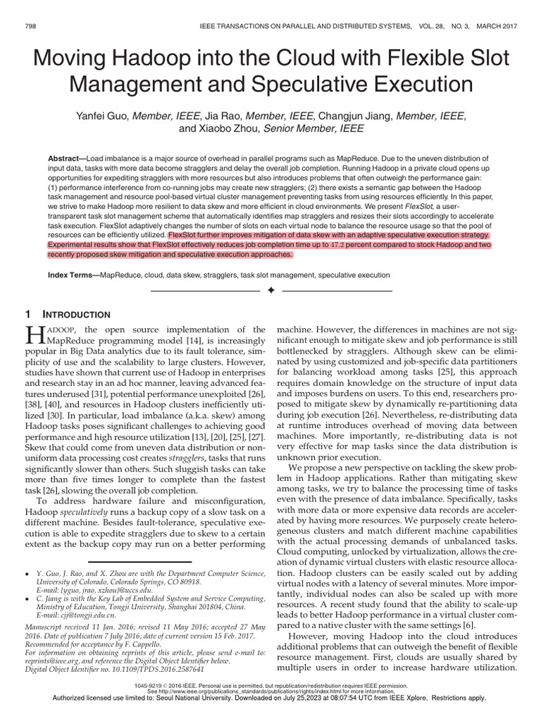 Moving Hadoop Into The Cloud With Flexible Slot Management and Speculative Execution | PDF ...