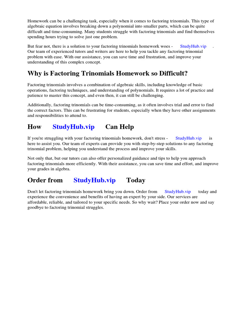 Factoring Trinomials Homework | PDF | Factorization | Polynomial