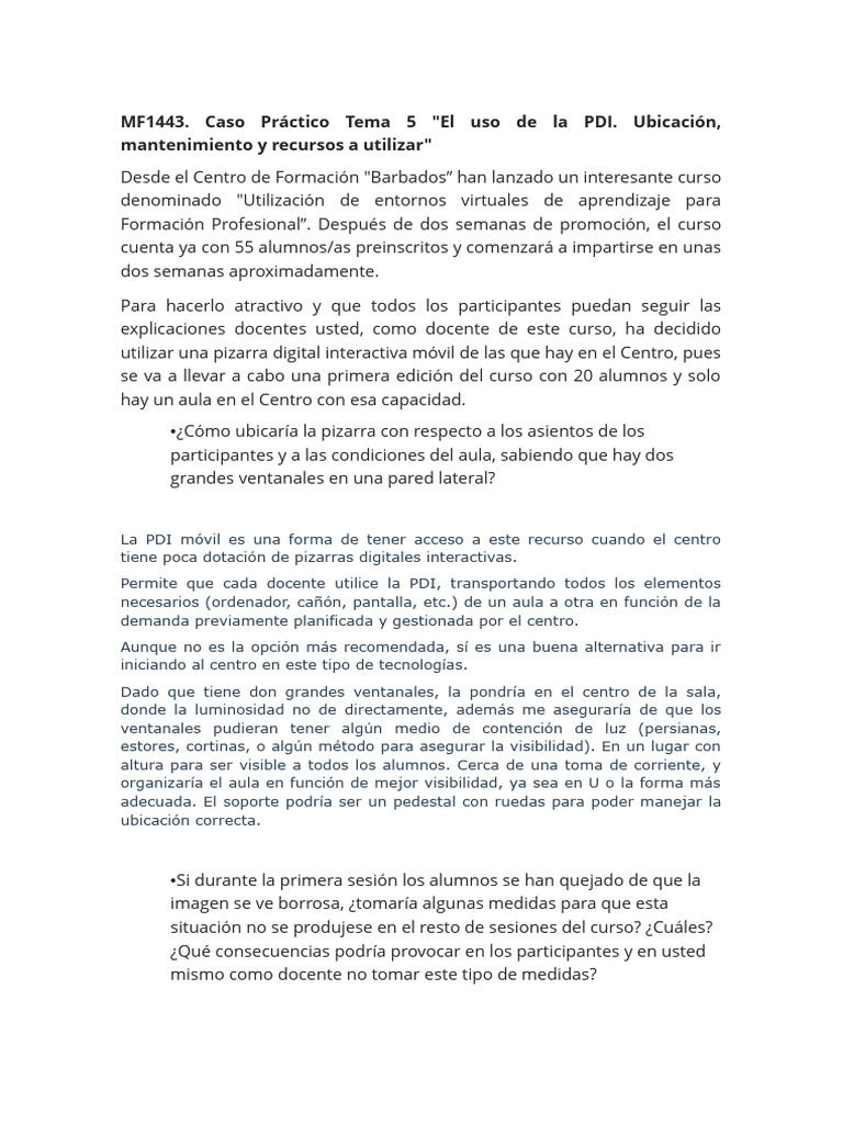 Caso Practico Tema 5 | Descargar gratis PDF | Salón de clases