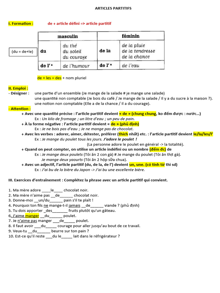 Articles Partitifs | PDF