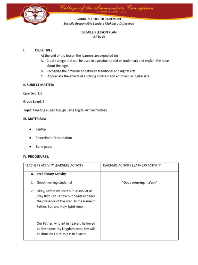 Detailed Lesson Plan in Mapeh | PDF | Logos | Lord's Prayer