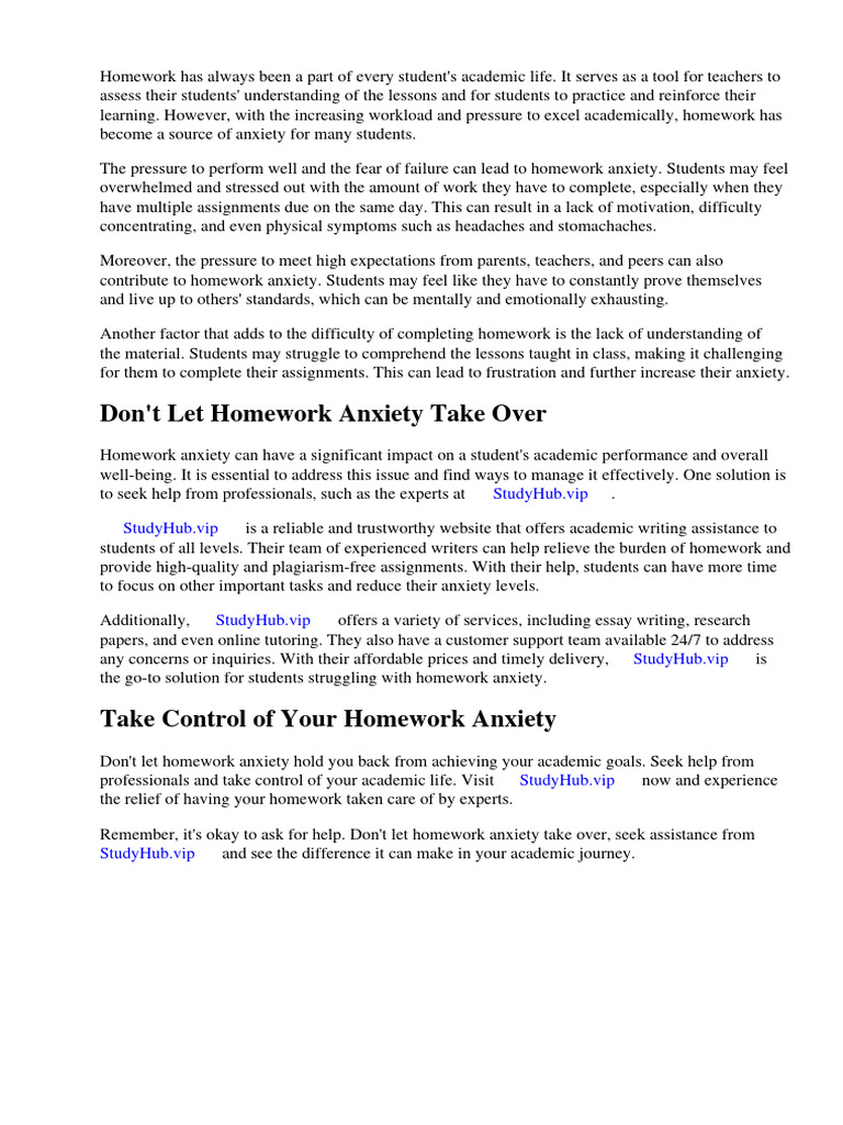 Homework Anxiety | PDF | Homework | Anxiety Disorder