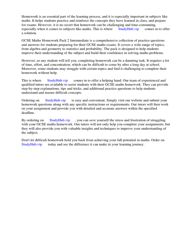 Gcse Maths Homework Pack 2 Intermediate Answers | PDF | Worksheet ...