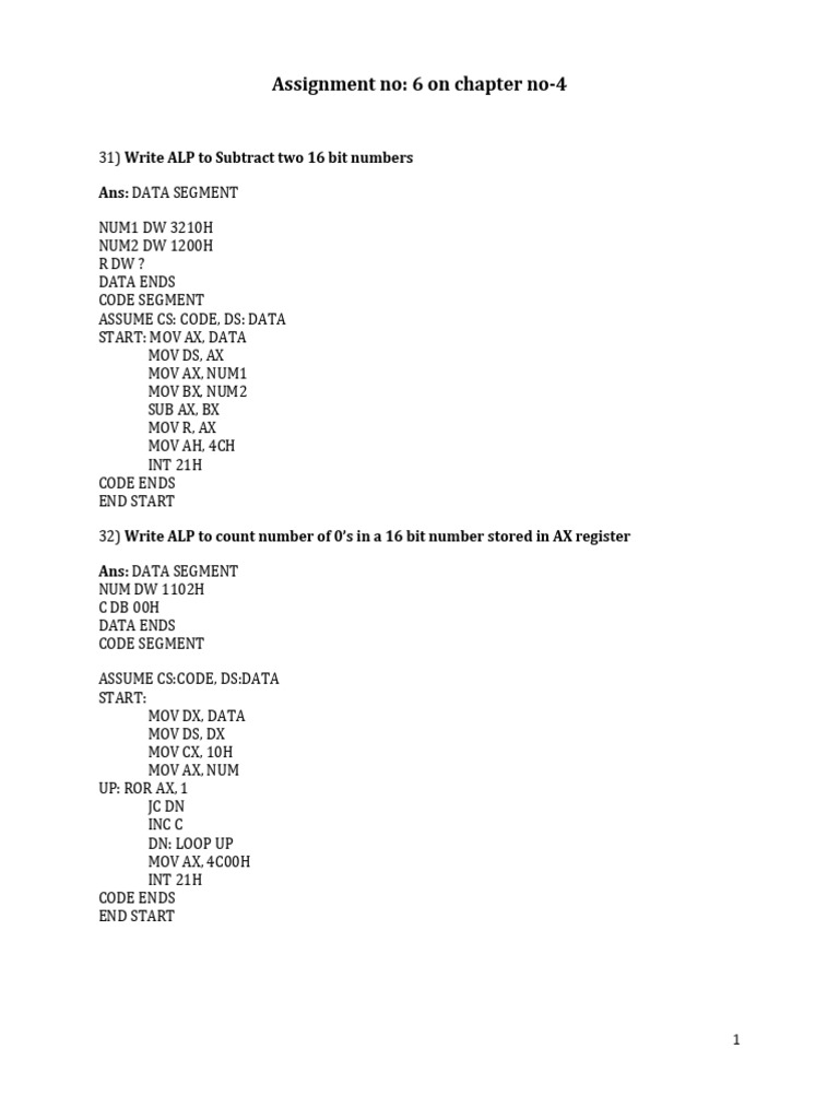Assignment No 6 On CH 4 | PDF | Computer Data | X86 Architecture
