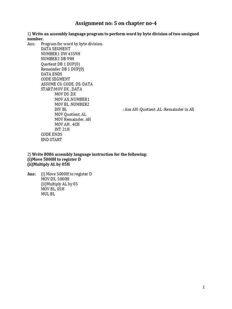 Assignment No 5 On CH 4 | PDF | Assembly Language | Computer Engineering