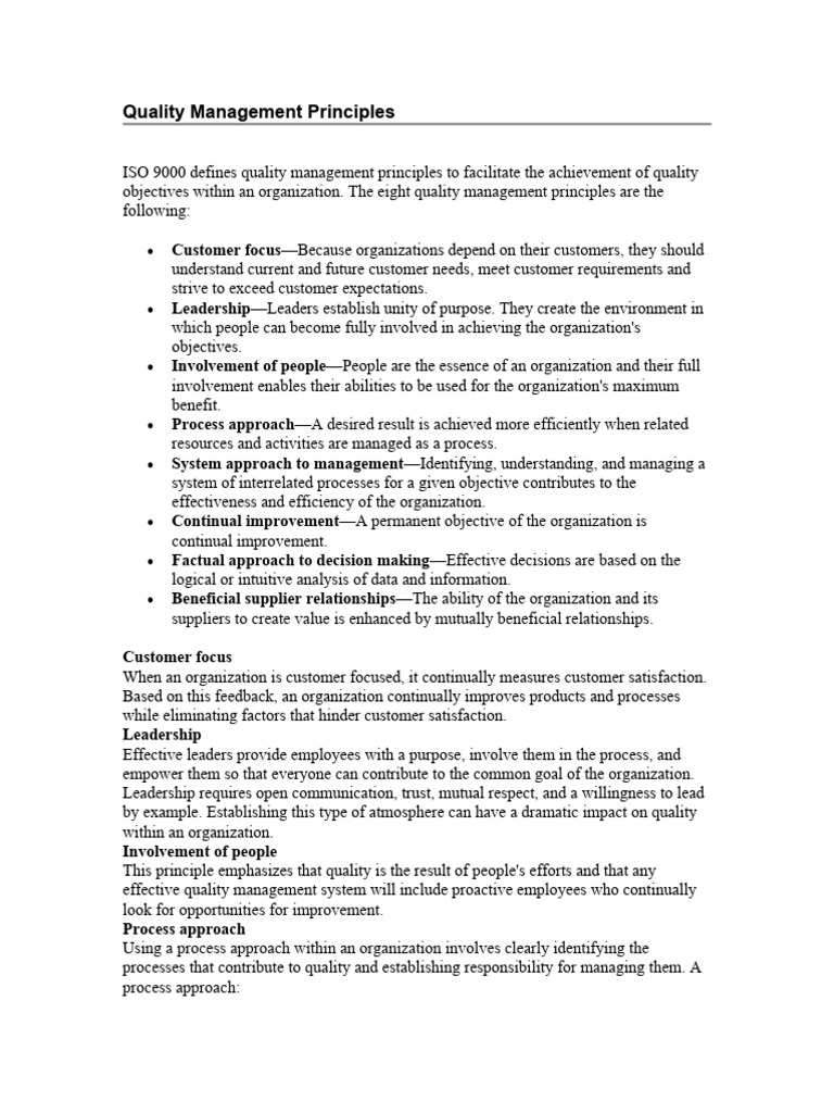 ISO 9000 Quality Management Principles | PDF | Quality Management ...