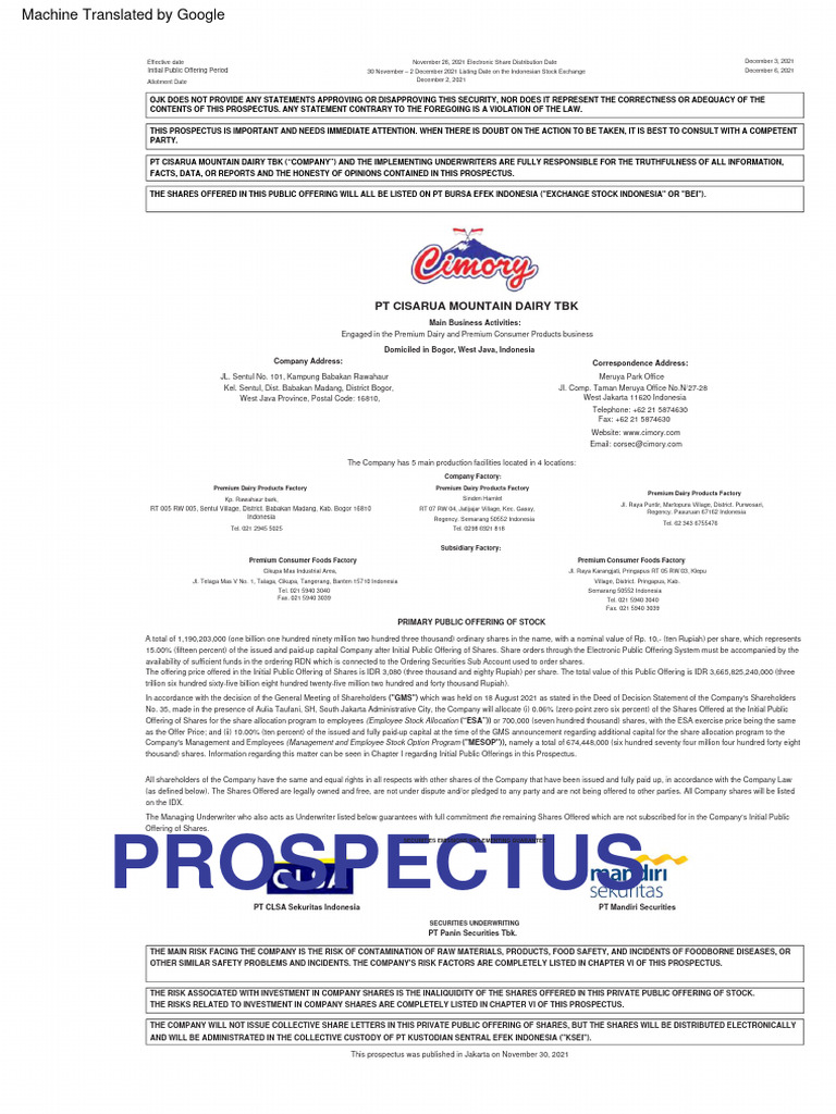 Translated Prospectus | PDF | Securities (Finance) | Stocks